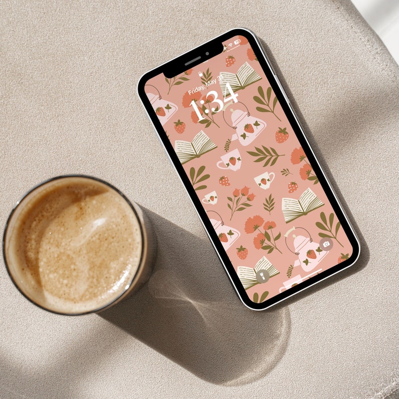 Phone Wallpaper Pink Strawberry Book Girlie Cottagecore Tea Phone ...