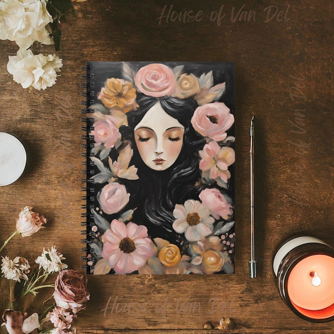 Aesthetic Whimsical Pink Floral Girl Woman Pink Spiral Notebook ...