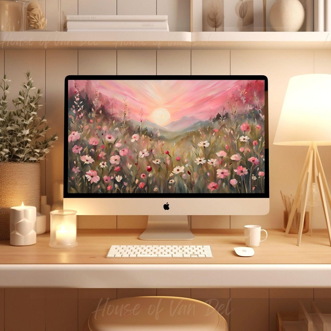 Aesthetic Nature Pink Sunrise Sky Floral Landscape Desktop Wallpaper ...