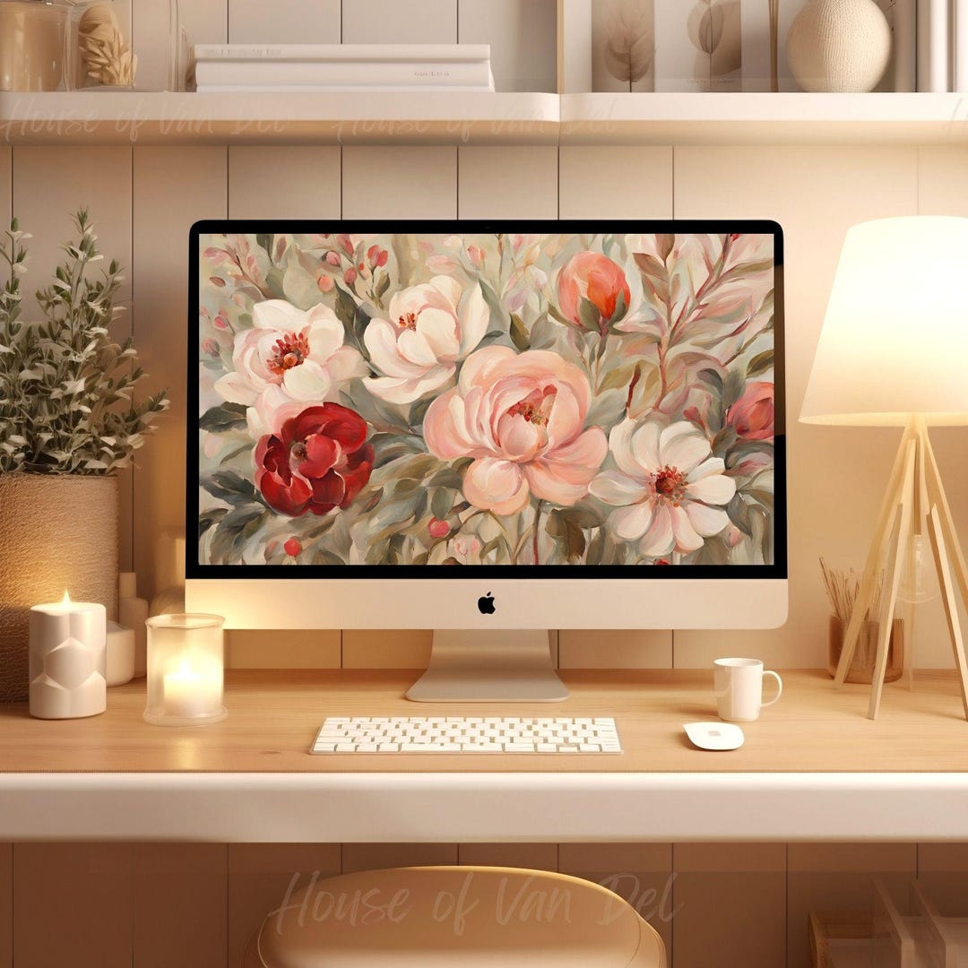 Aesthetic Nature Pink Floral Desktop Wallpaper | Imac MacBook Laptop ...