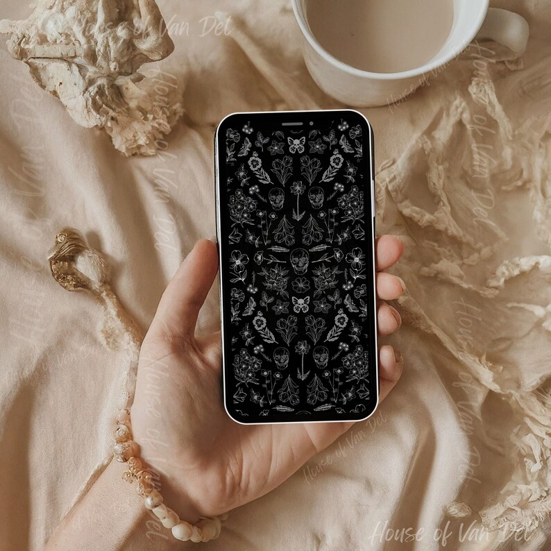 Whimsigoth Skull Floral Phone Wallpaper Gothic Aesthetic Home Lock ...