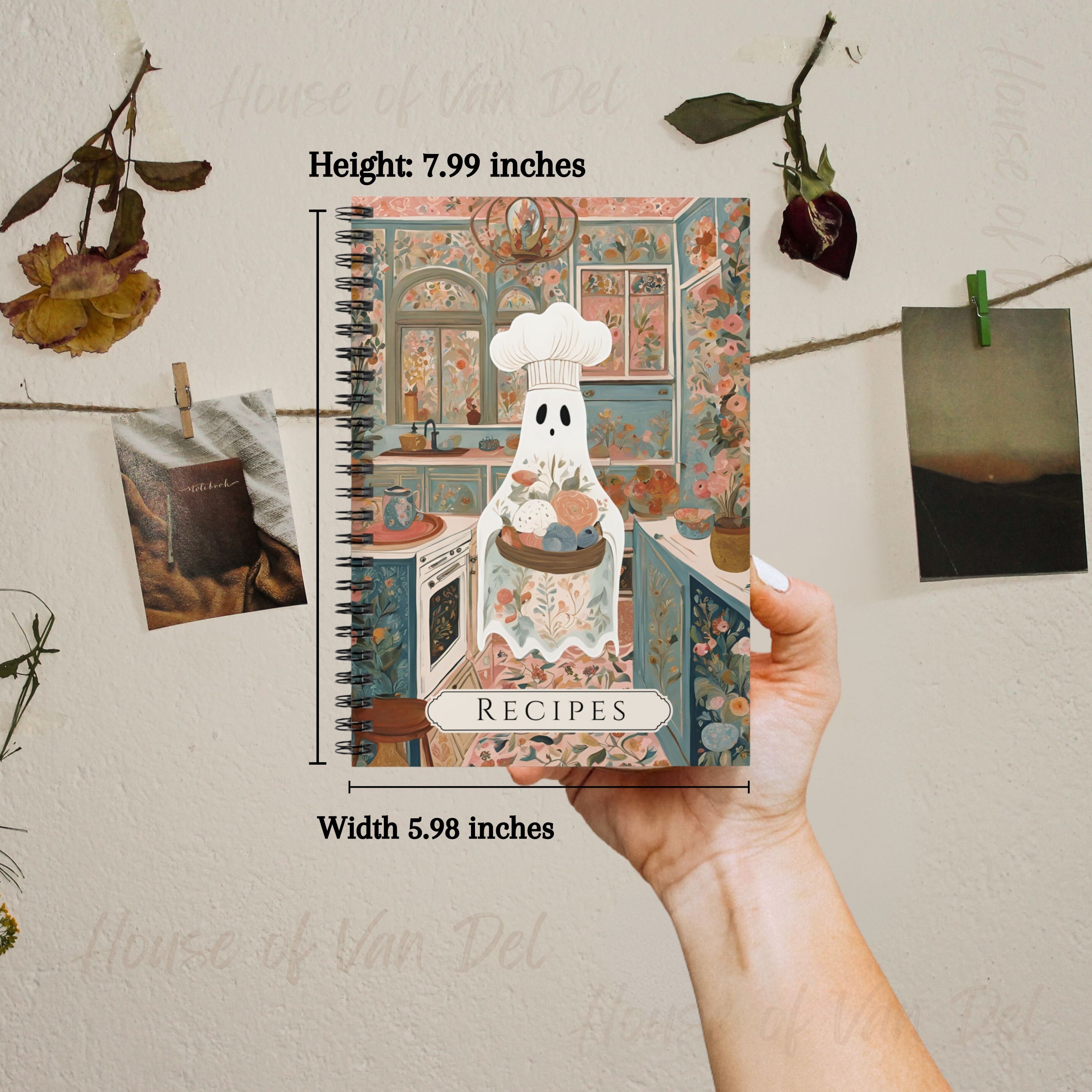Recipe Spiral Notebook Whimsigoth Cute Ghost Chef Floral Cottagecore ...