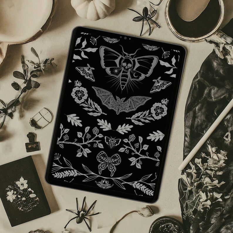 Whimsigoth Tablet Wallpaper Gothic Bat Butterfly Garden Spring Floral ...