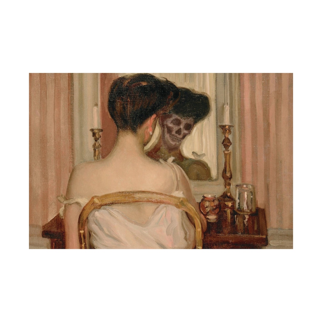 Pink Halloween Victorian Skeleton Woman Mirror Reflection Fine Art ...