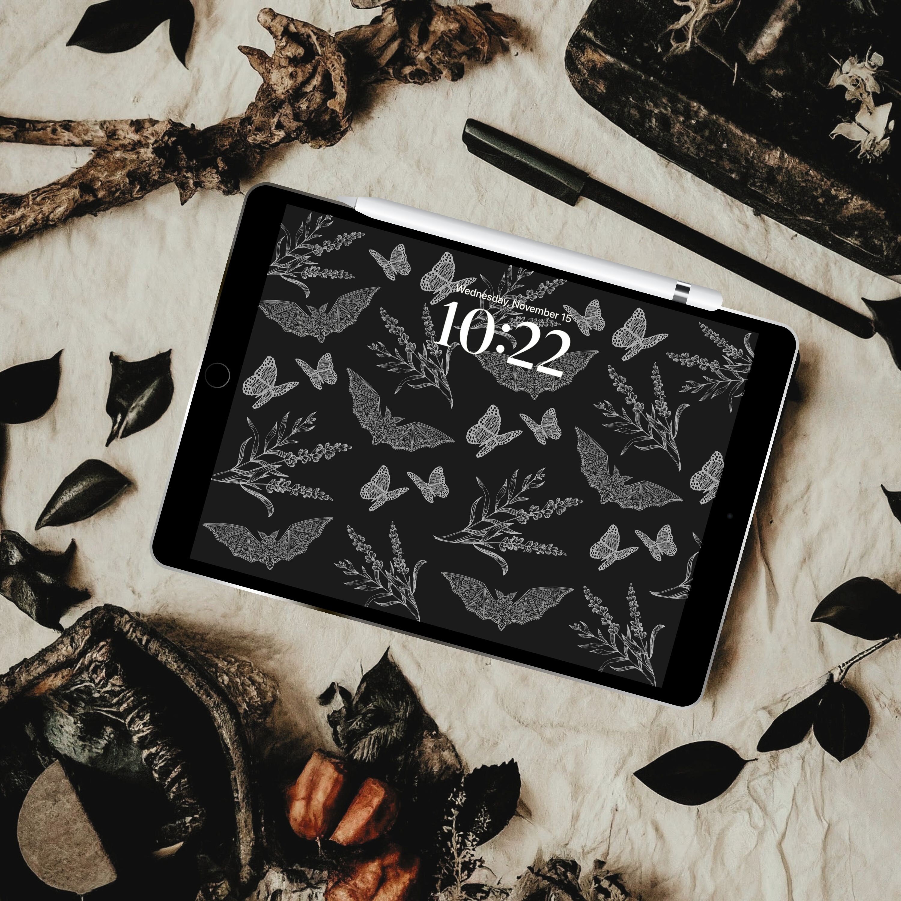 Whimsigoth Tablet iPad Wallpaper Bats Butterflies Spring Floral Home ...