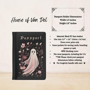 Gothic Passport Cover, Ghost Pink Burgundy Floral Travel Wallet Holder ...