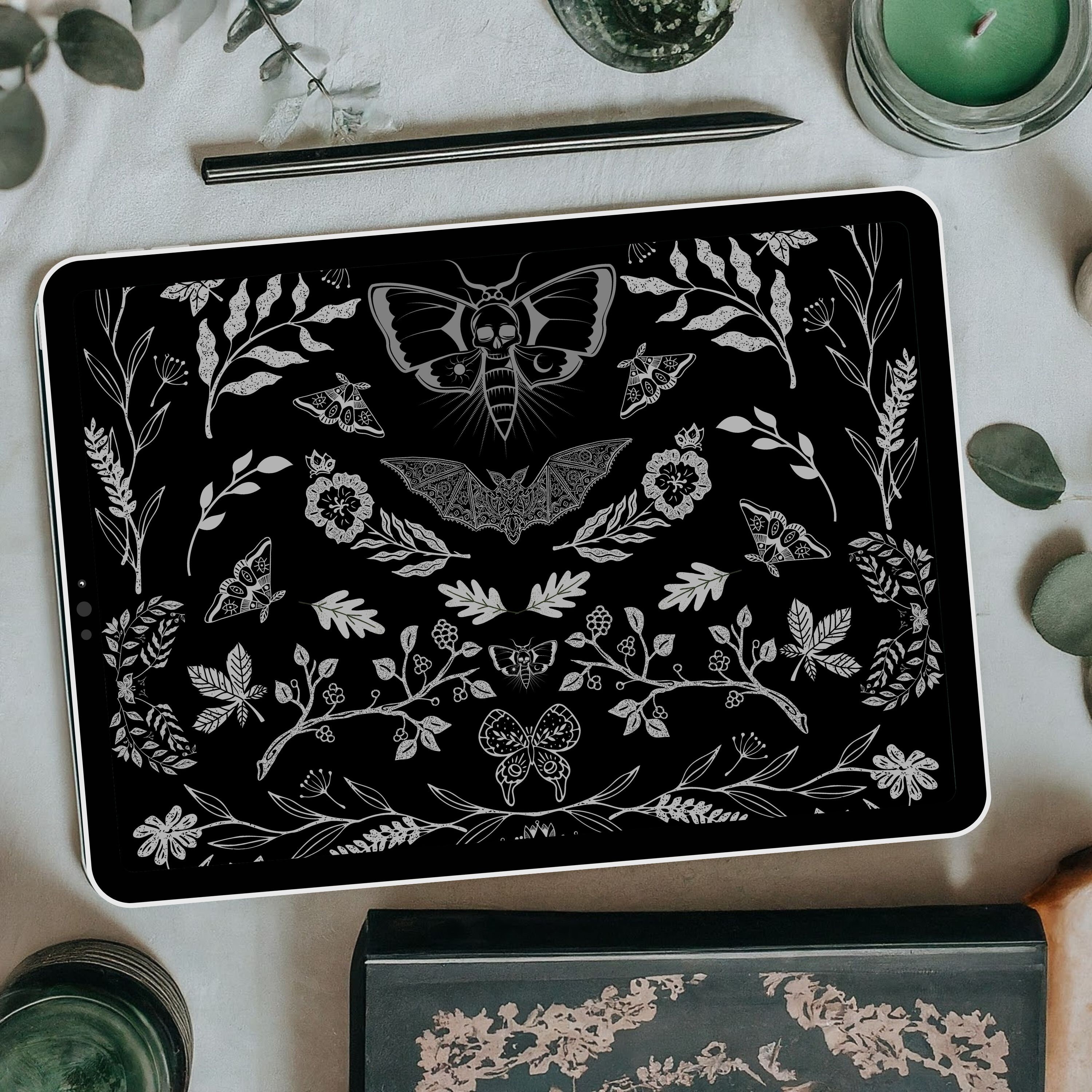 Whimsigoth Tablet Wallpaper Gothic Bat Butterfly Garden Spring Floral ...