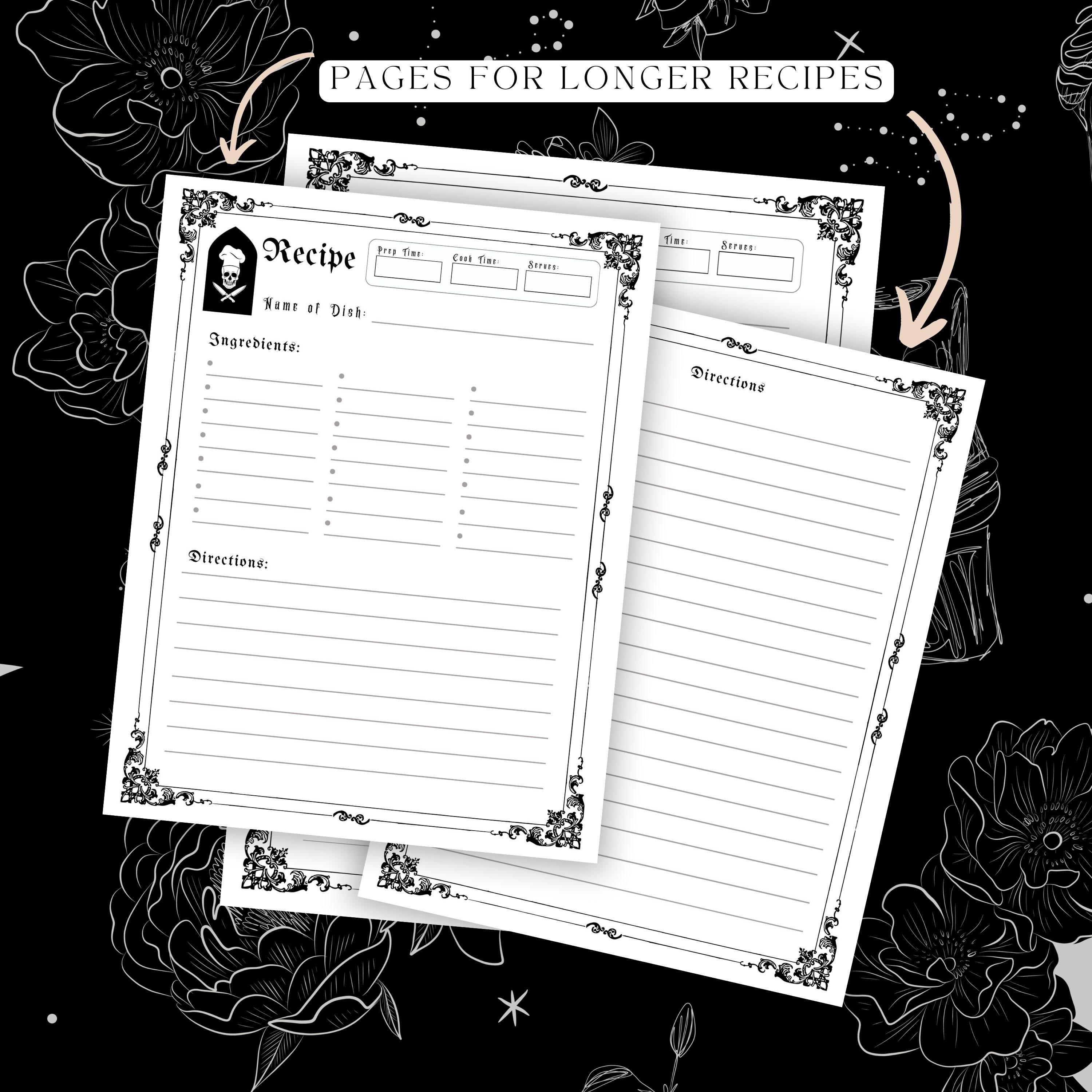 Gothic Recipe Pages Instant Download Printable Recipe Sheet Set Goth ...