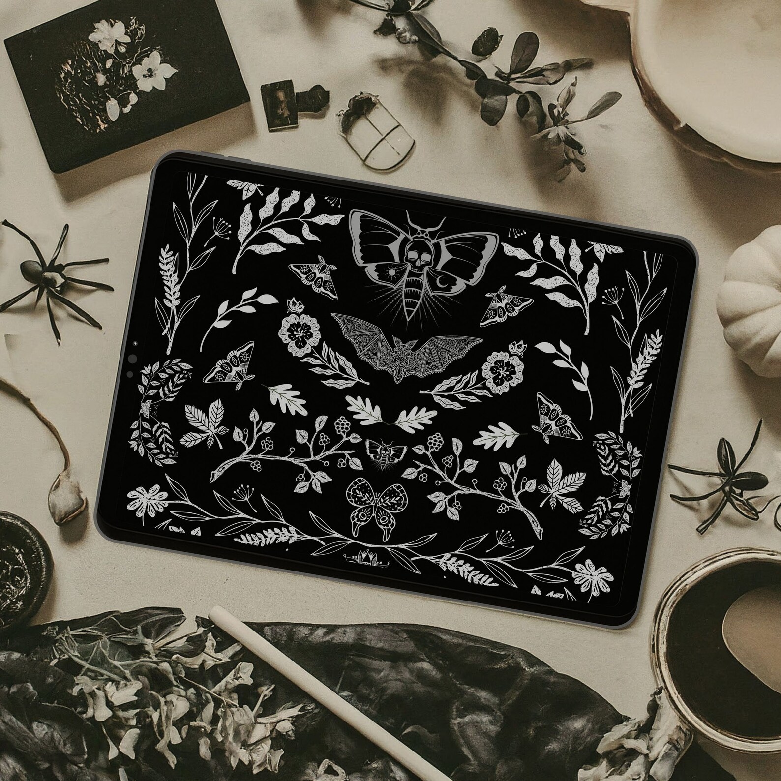 Whimsigoth Tablet Wallpaper Gothic Bat Butterfly Garden Spring Floral ...