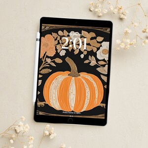 Neutral Autumn Fall Floral Pumpkin Tablet Wallpaper L iPad Lock Home ...