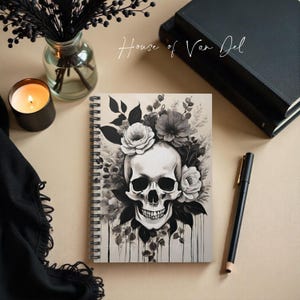 Punk Rock Neutral Grunge Drip Paint Floral Skull Spiral Notebook - Ruled Line, Journal, Diary ...