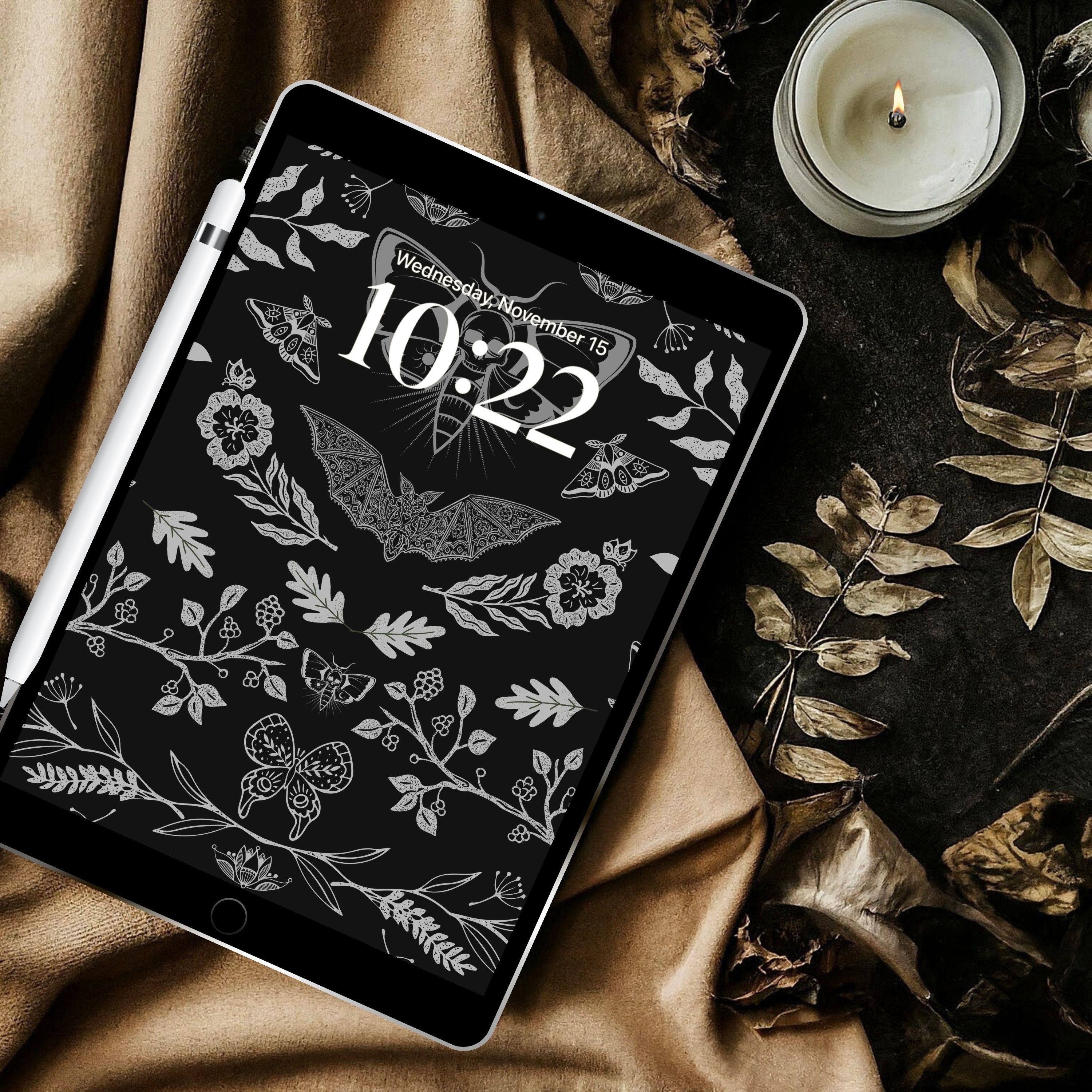 Whimsigoth Tablet Wallpaper Gothic Bat Butterfly Garden Spring Floral ...