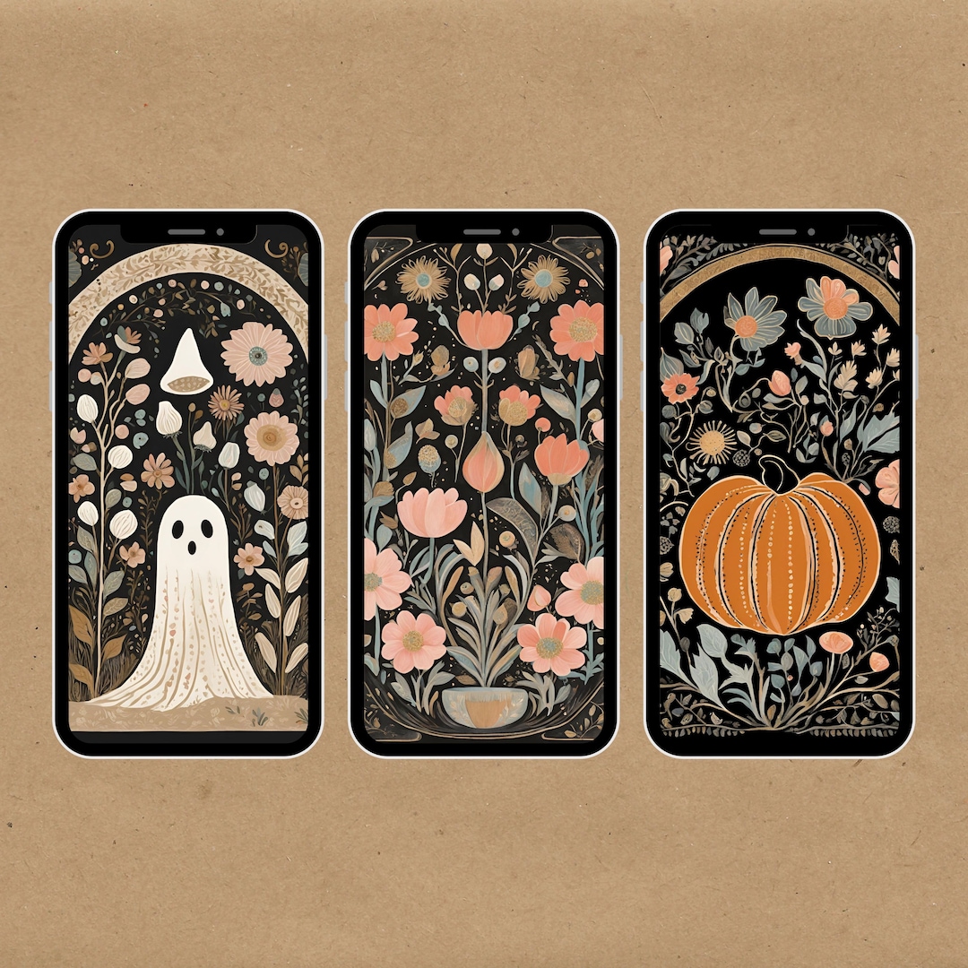 Three Cottagecore Whimsigoth Halloween Floral Phone Wallpapers ...
