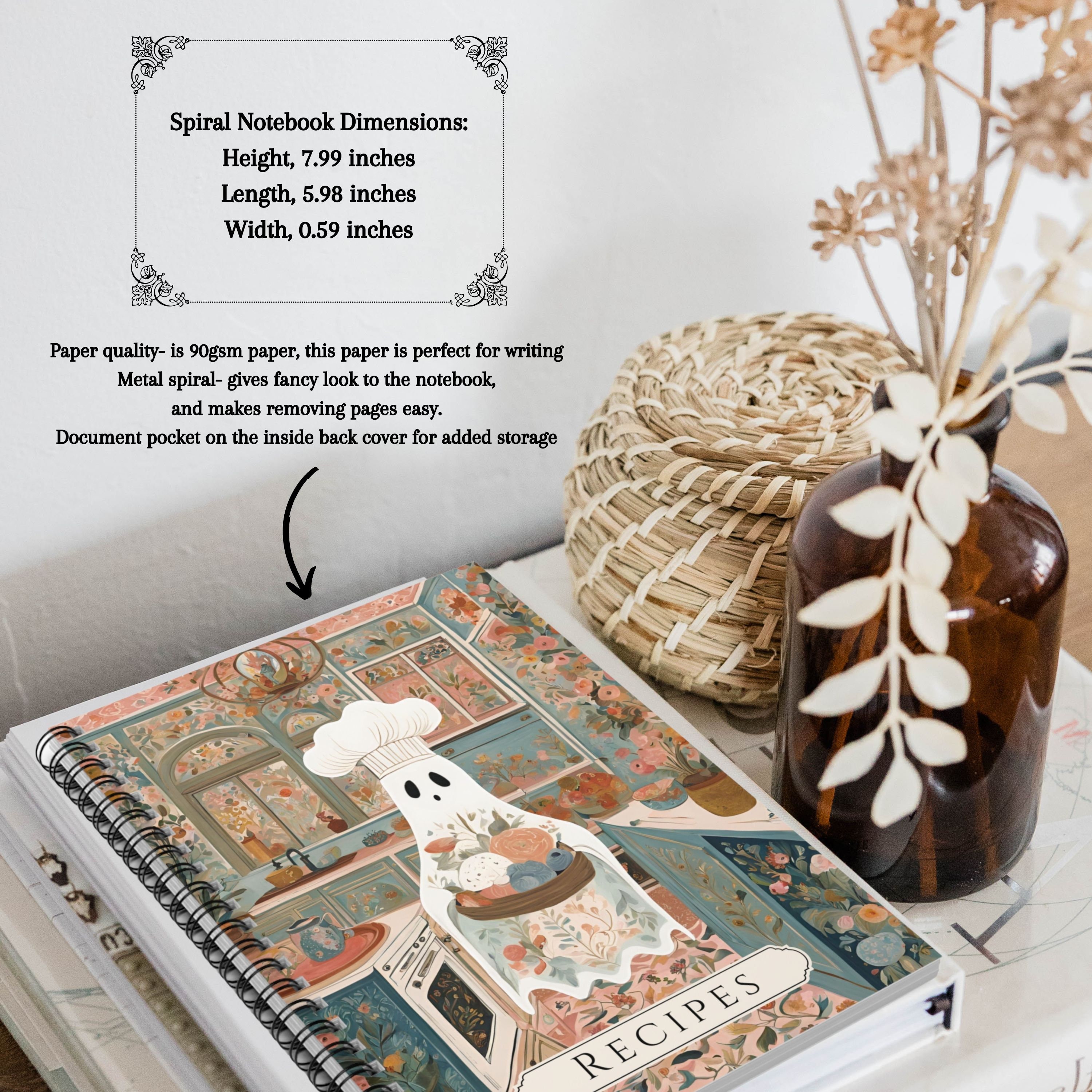 Recipe Spiral Notebook Whimsigoth Cute Ghost Chef Floral Cottagecore ...