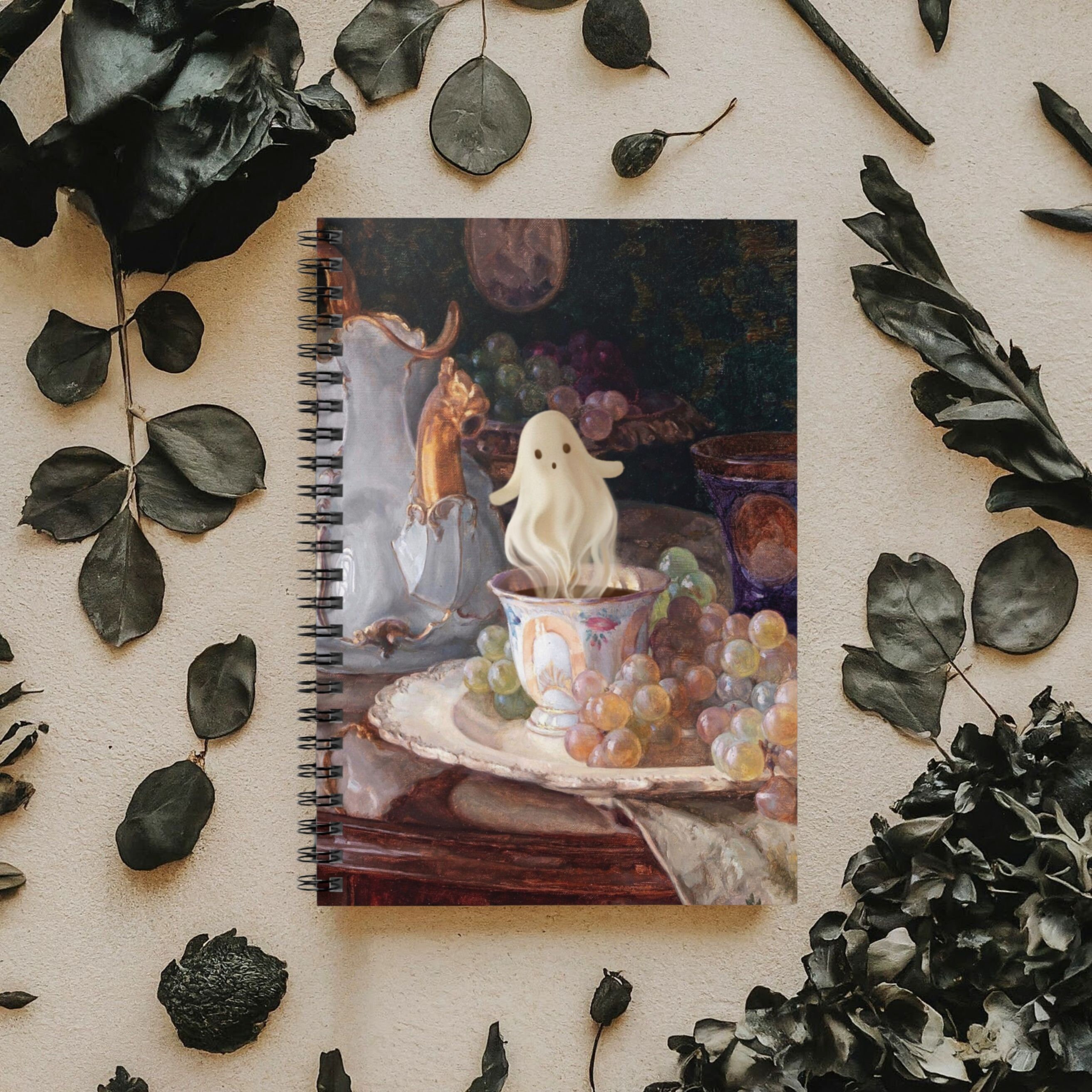 Whimsigoth Ghost Spiral Notebook Tea Time Dark Moody Purple Gothic Goth ...