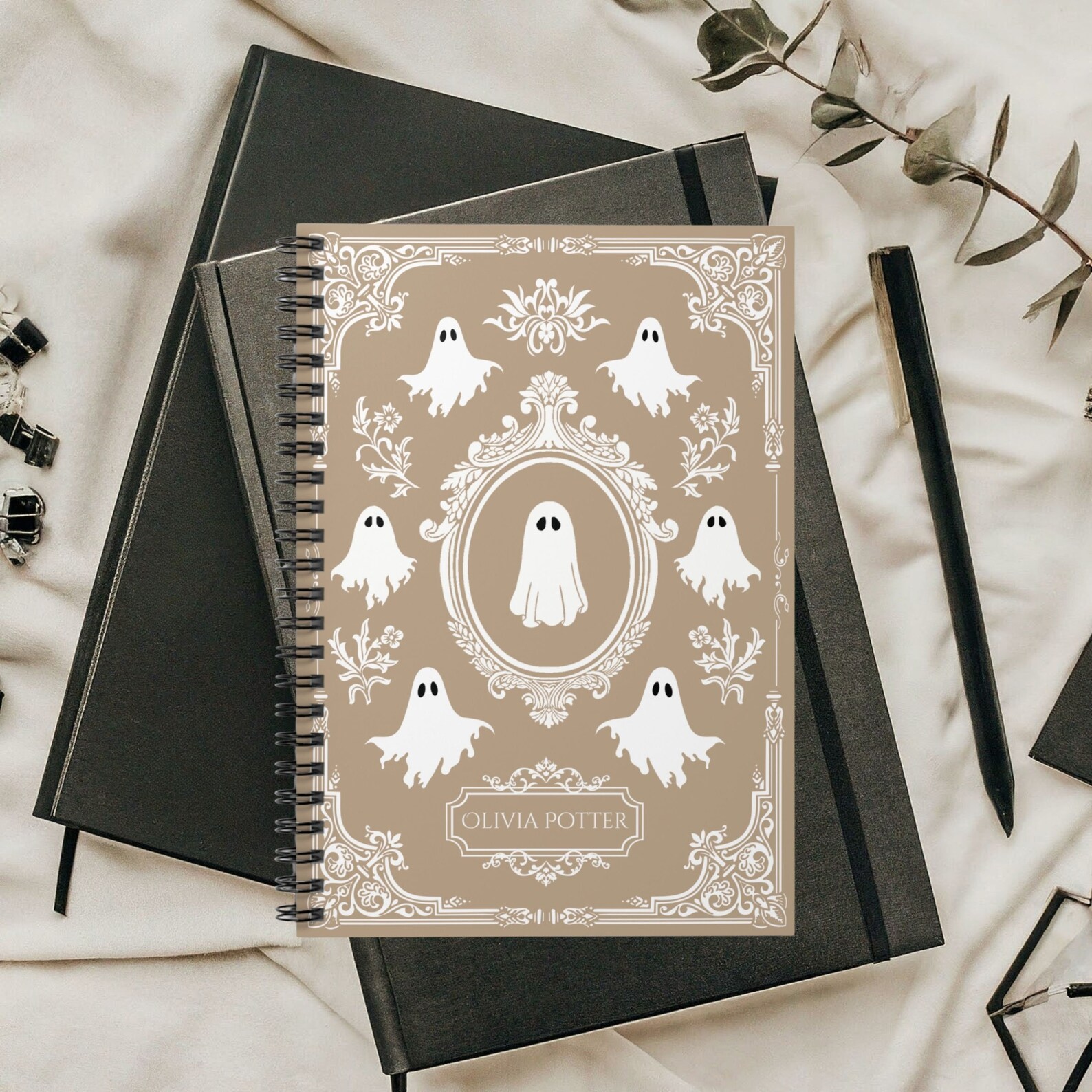 Personalized Custom Name Ghost Gothic Goth Neutral Spiral Notebook ...