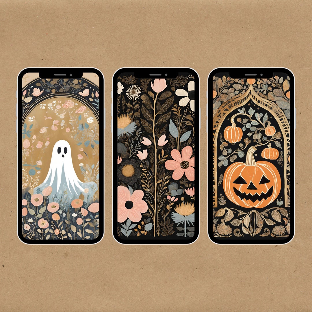 Three Cottagecore Whimsigoth Halloween Floral Phone Wallpapers ...