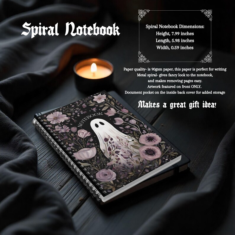 Gothic Floral Ghost Purple Spiral Notebook Junk Journal, Creepy Gothic ...