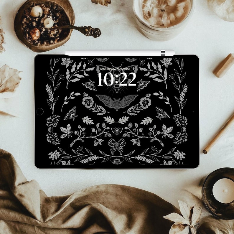 Whimsigoth Tablet Wallpaper Gothic Bat Butterfly Garden Spring Floral ...