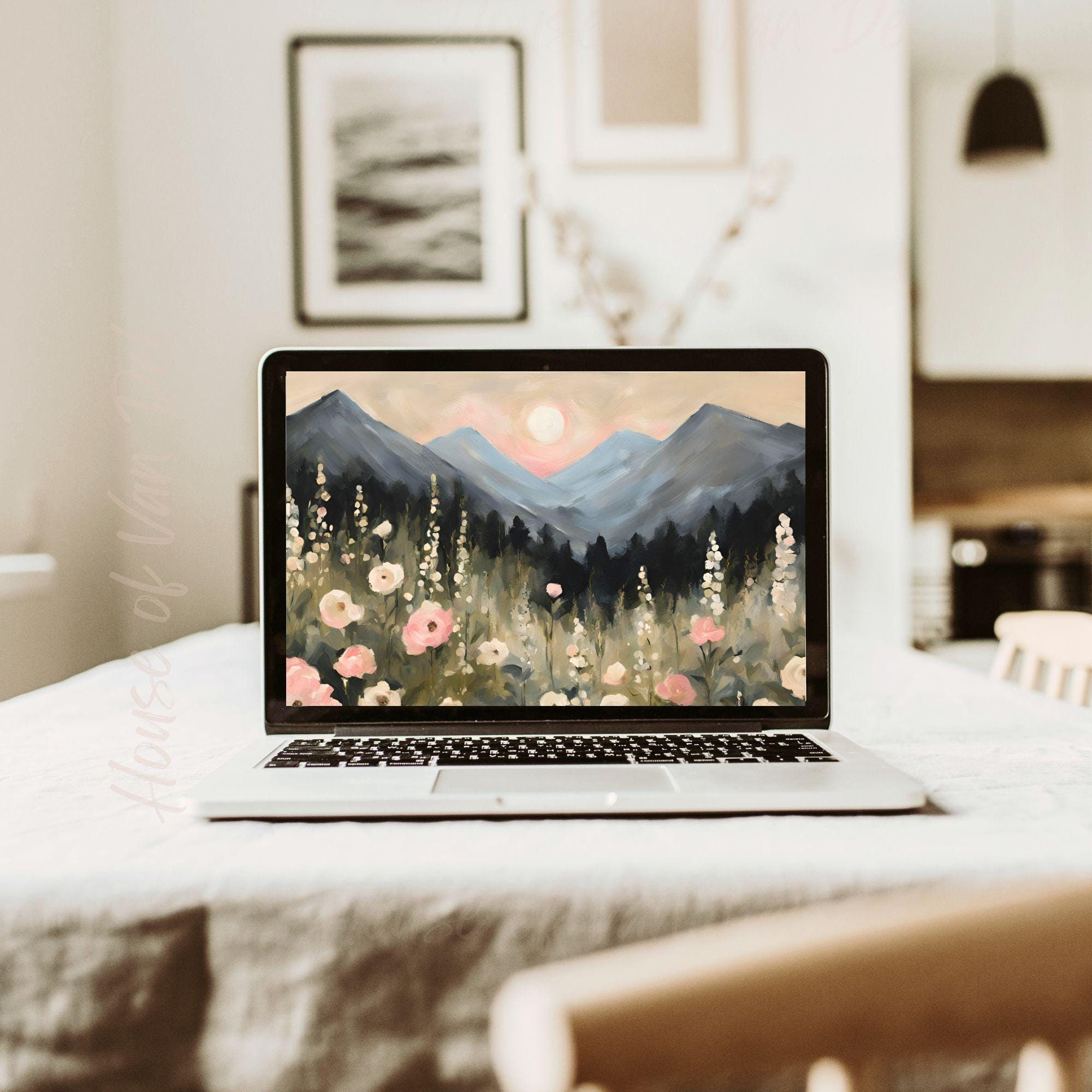 Nature Mountain Sunrise Floral Landscape Desktop Wallpaper Imac MacBook ...