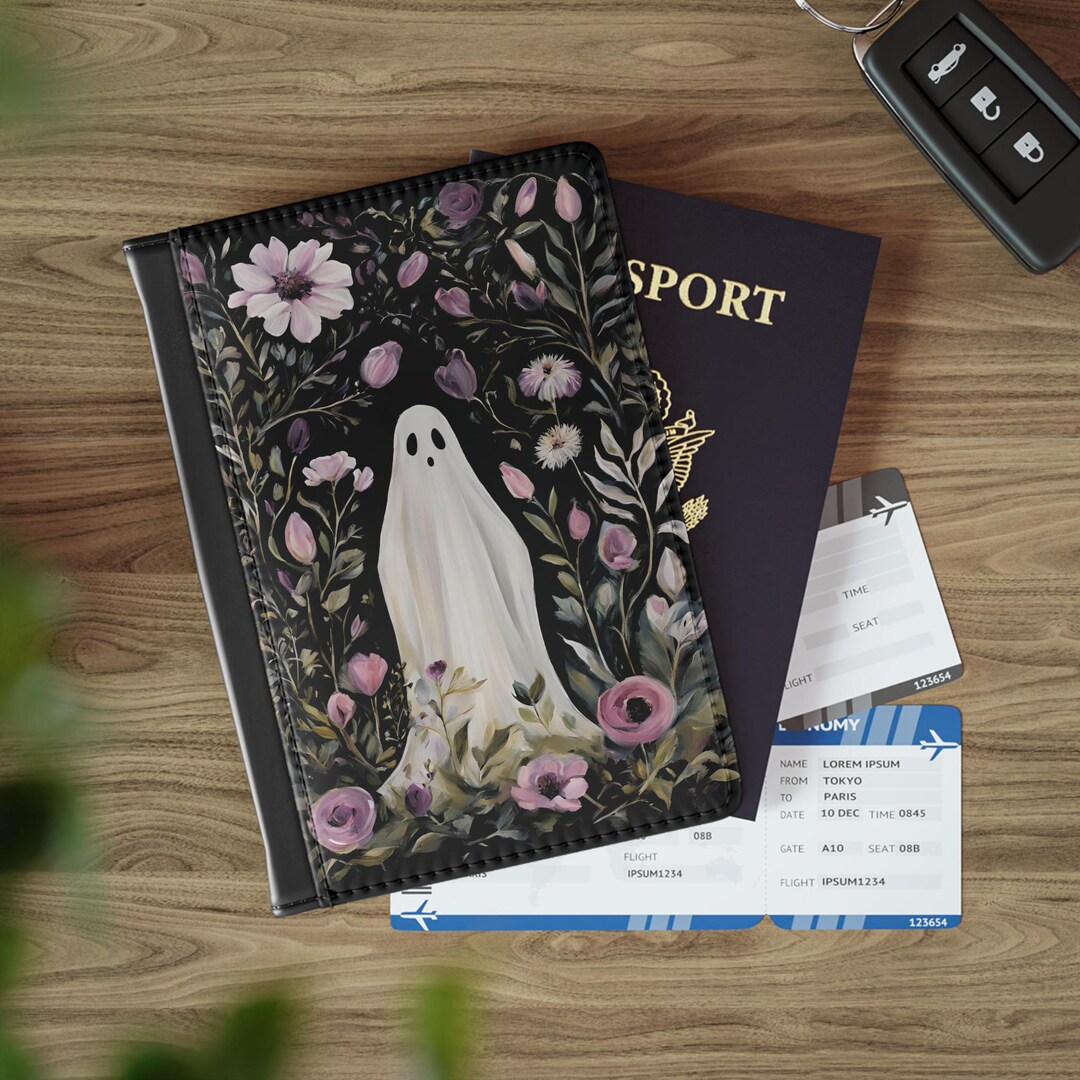 Goth Passport Cover Ghost Purple Floral Black Travel Holder, Halloween ...