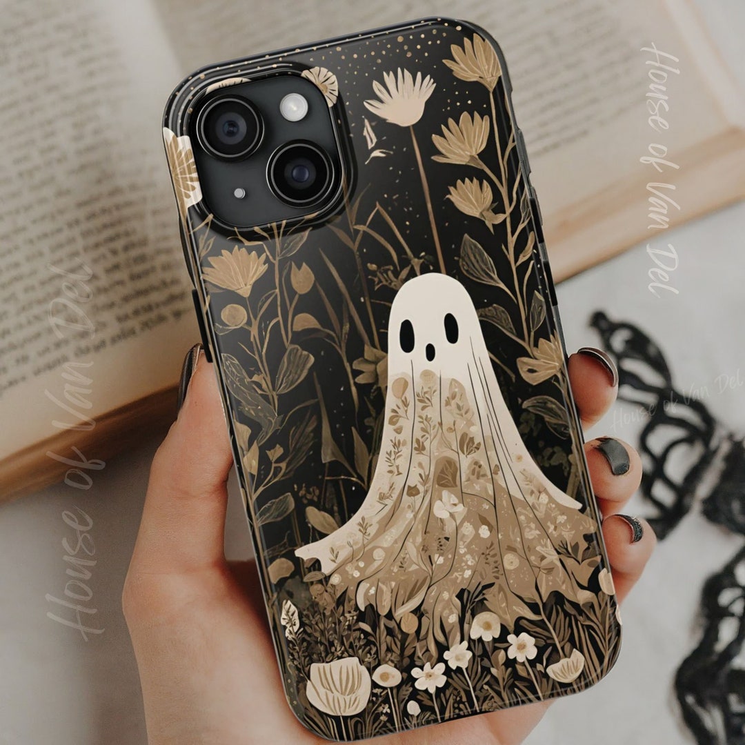 Neutral Aesthetic Halloween Cute Ghost Floral Cottagecore iPhone Phone ...
