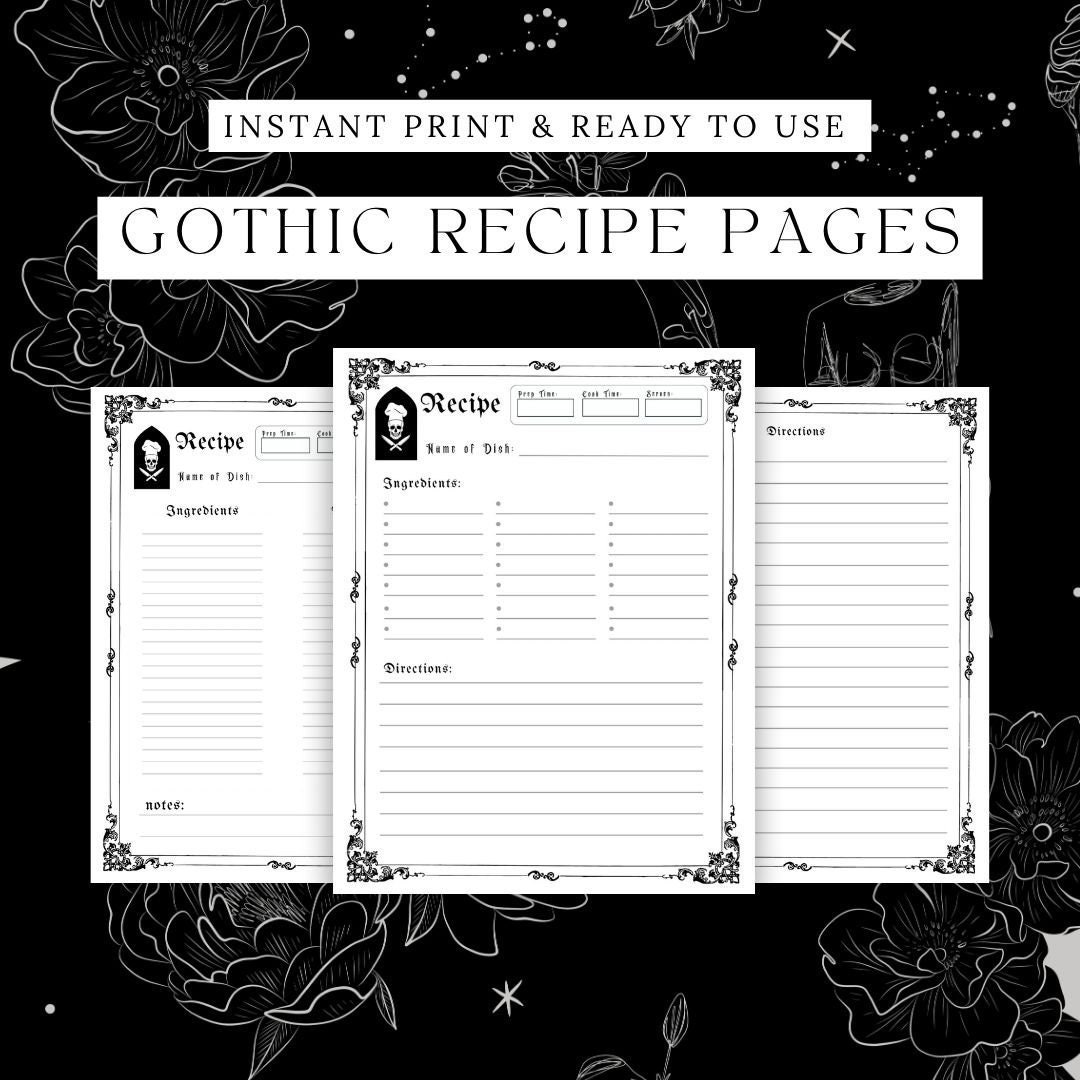 Gothic Recipe Pages Instant Download Printable Recipe Sheet Set | Goth ...