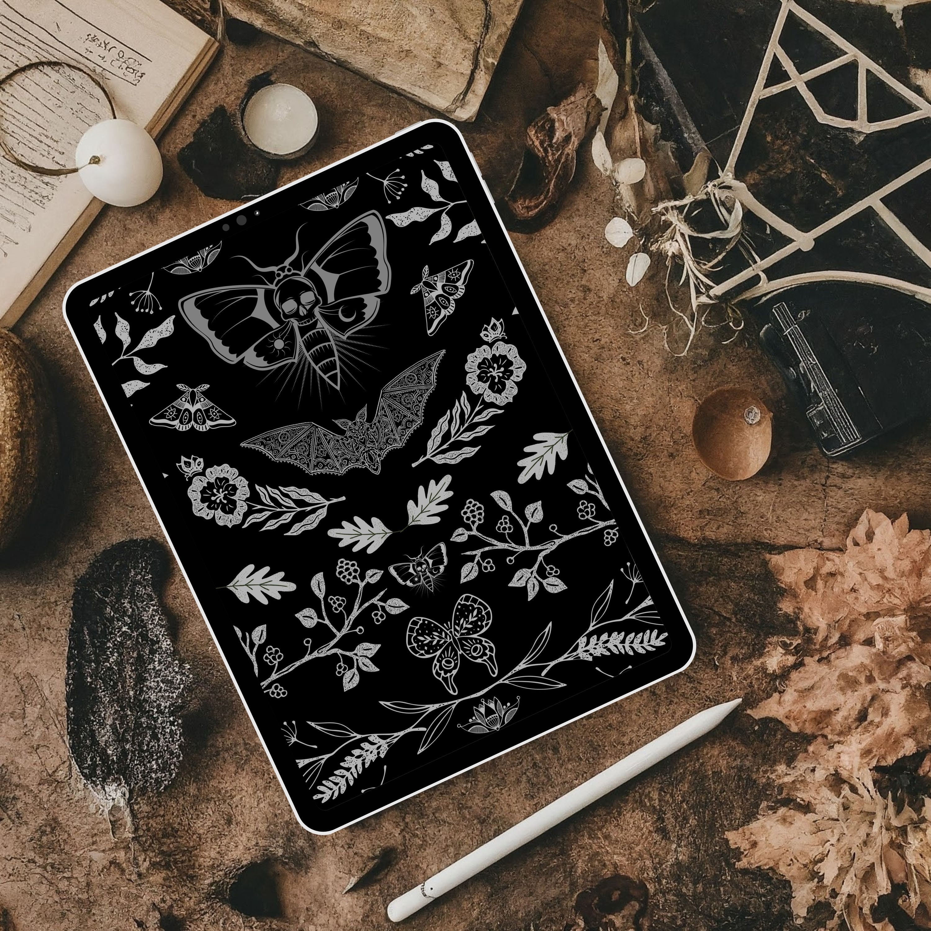 Whimsigoth Tablet Wallpaper Gothic Bat Butterfly Garden Spring Floral ...