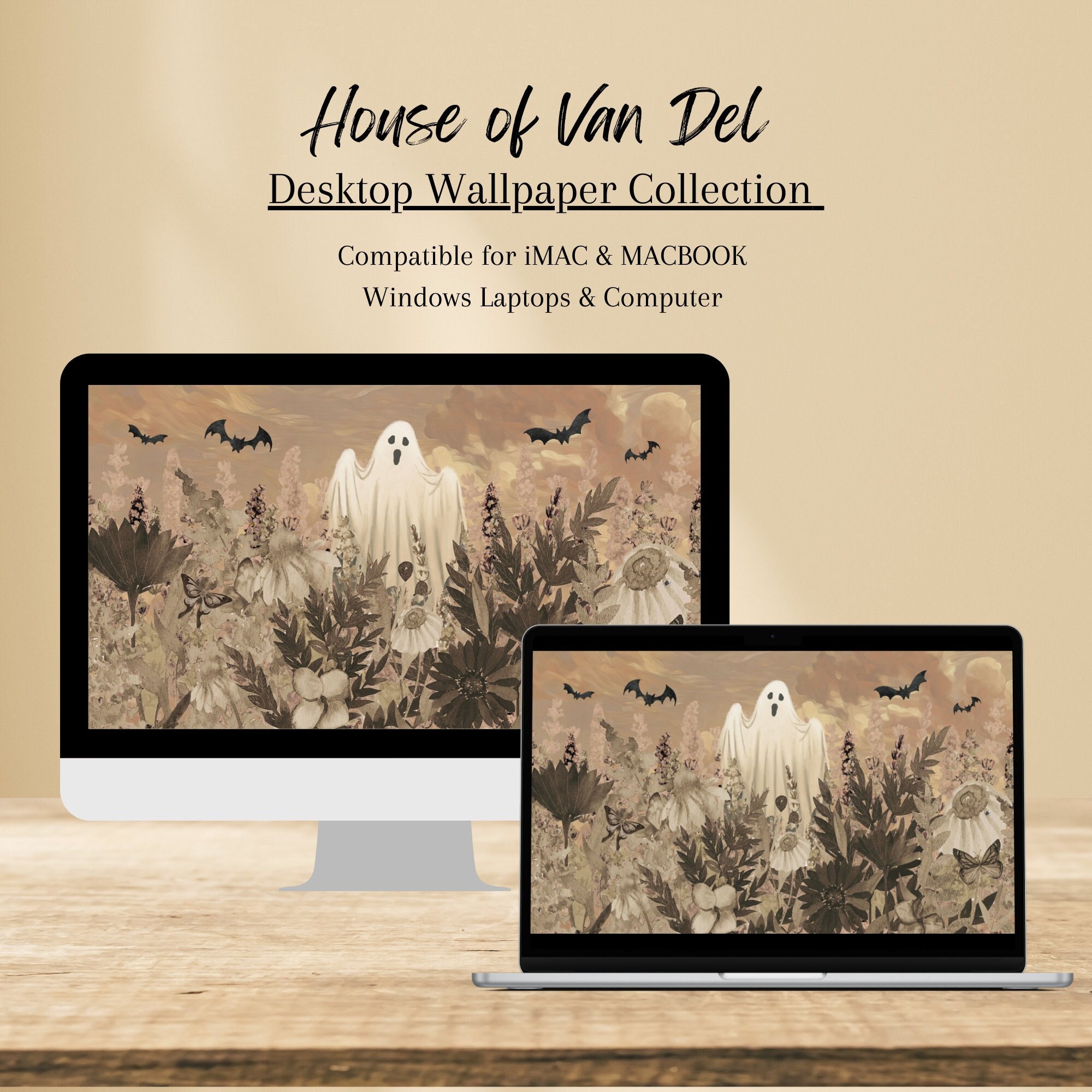 Whimsigoth Desktop Wallpaper Instant Download Ghost Floral Painting ...