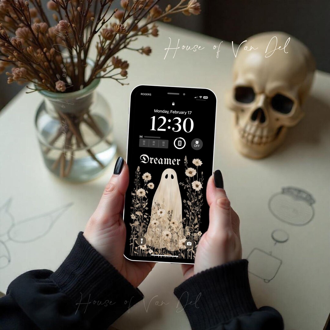 Spring Summer Autumn Neutral Ghost Dreamer Floral Phone Black Wallpaper ...