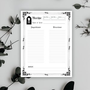 Gothic Recipe Pages Instant Download Printable Recipe Sheet Set | Goth ...