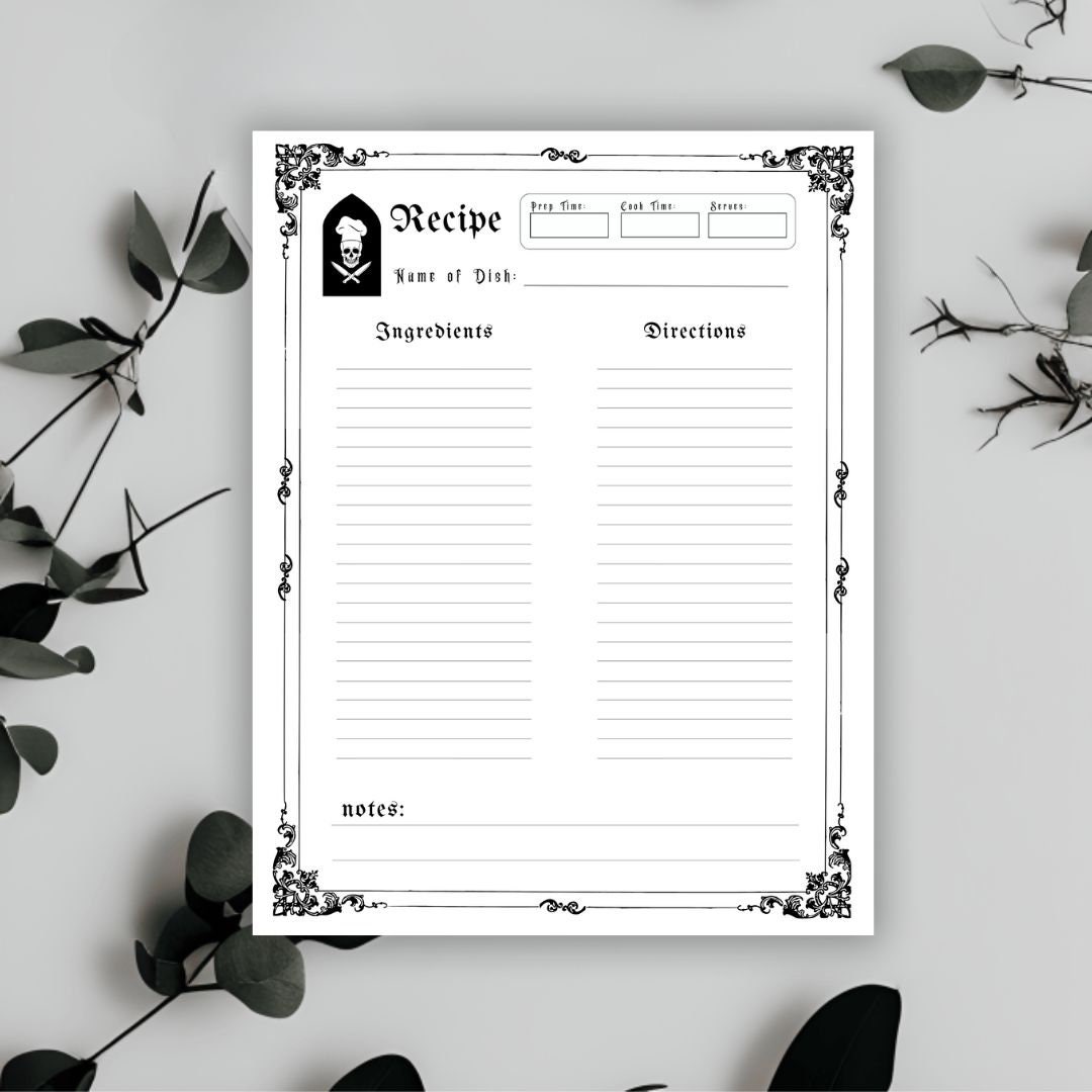 Gothic Recipe Pages Instant Download Printable Recipe Sheet Set Goth ...