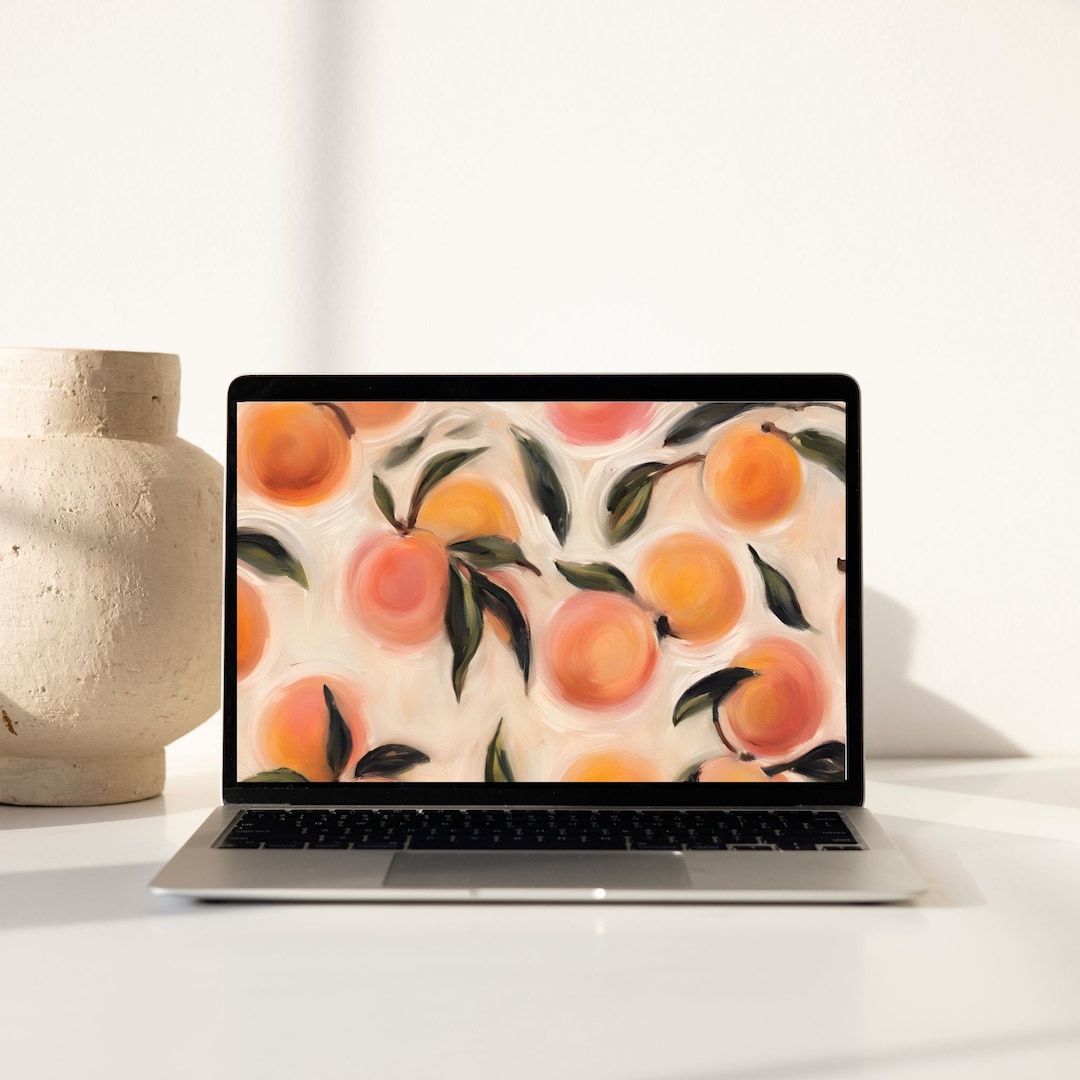 Aesthetic Spring Summer Peaches Painting Desktop Wallpaper Imac MacBook ...