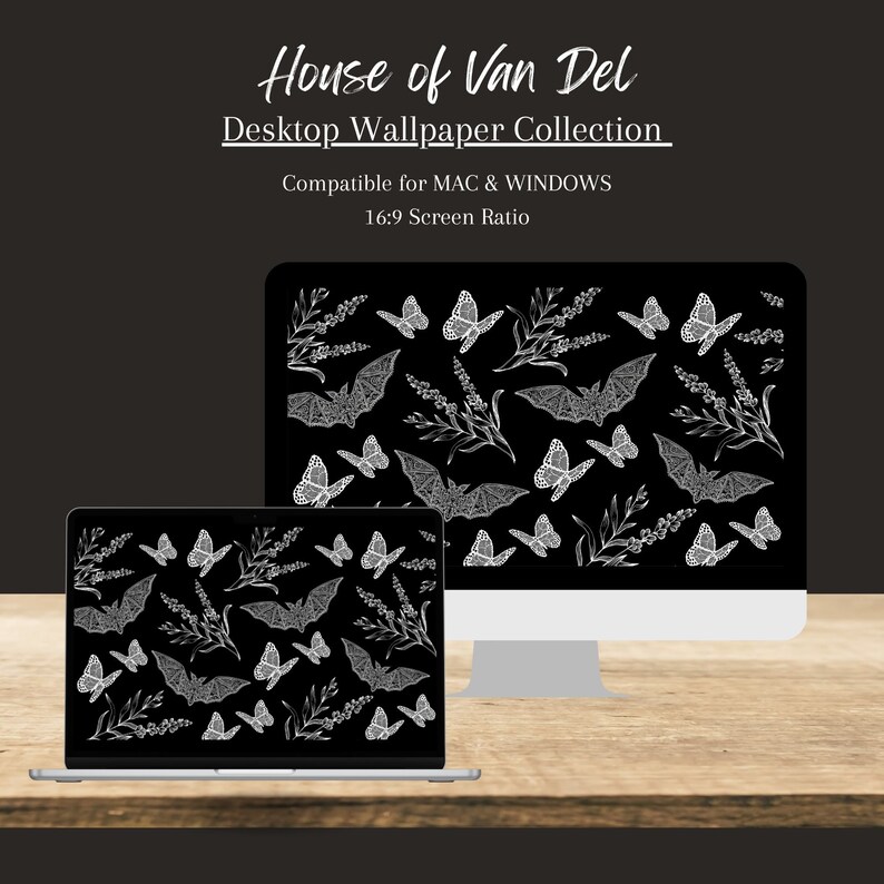 Neutral Halloween Desktop Wallpaper Dark Academia Bats Butterflies ...