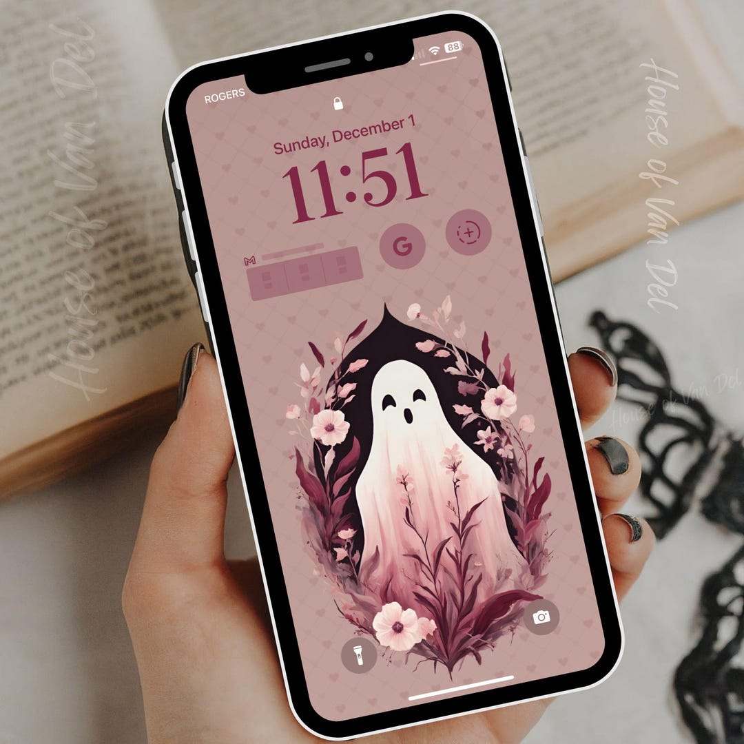 Whimsigoth Cute Ghost Valentines Day Heart Pink Wallpaper | Aesthetic ...