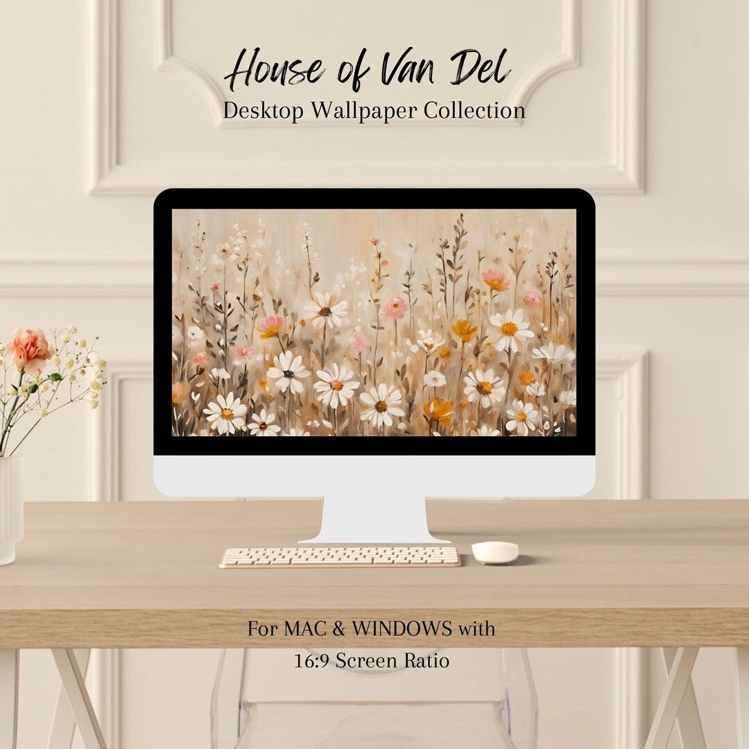 Neutral Aesthetic Fall Autumn Vintage Floral Desktop Wallpaper Imac ...