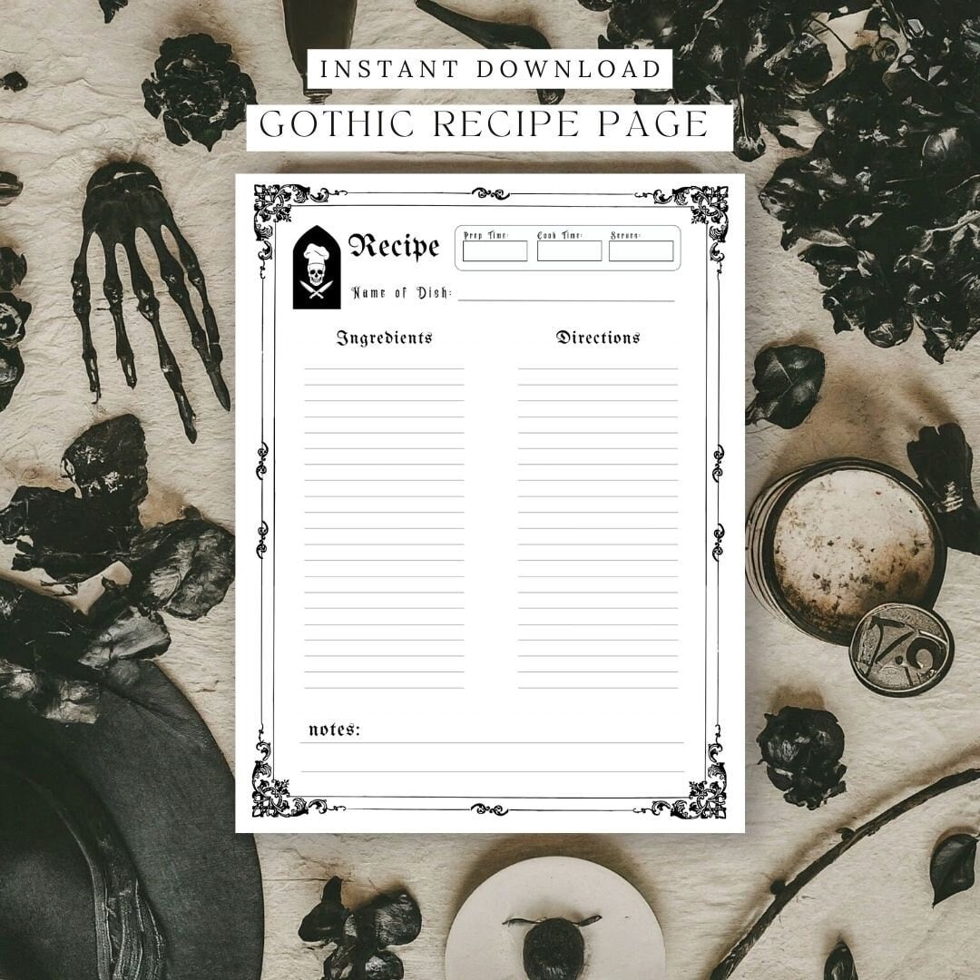 Gothic Recipe Pages Instant Download Printable Recipe Sheet Set Goth ...