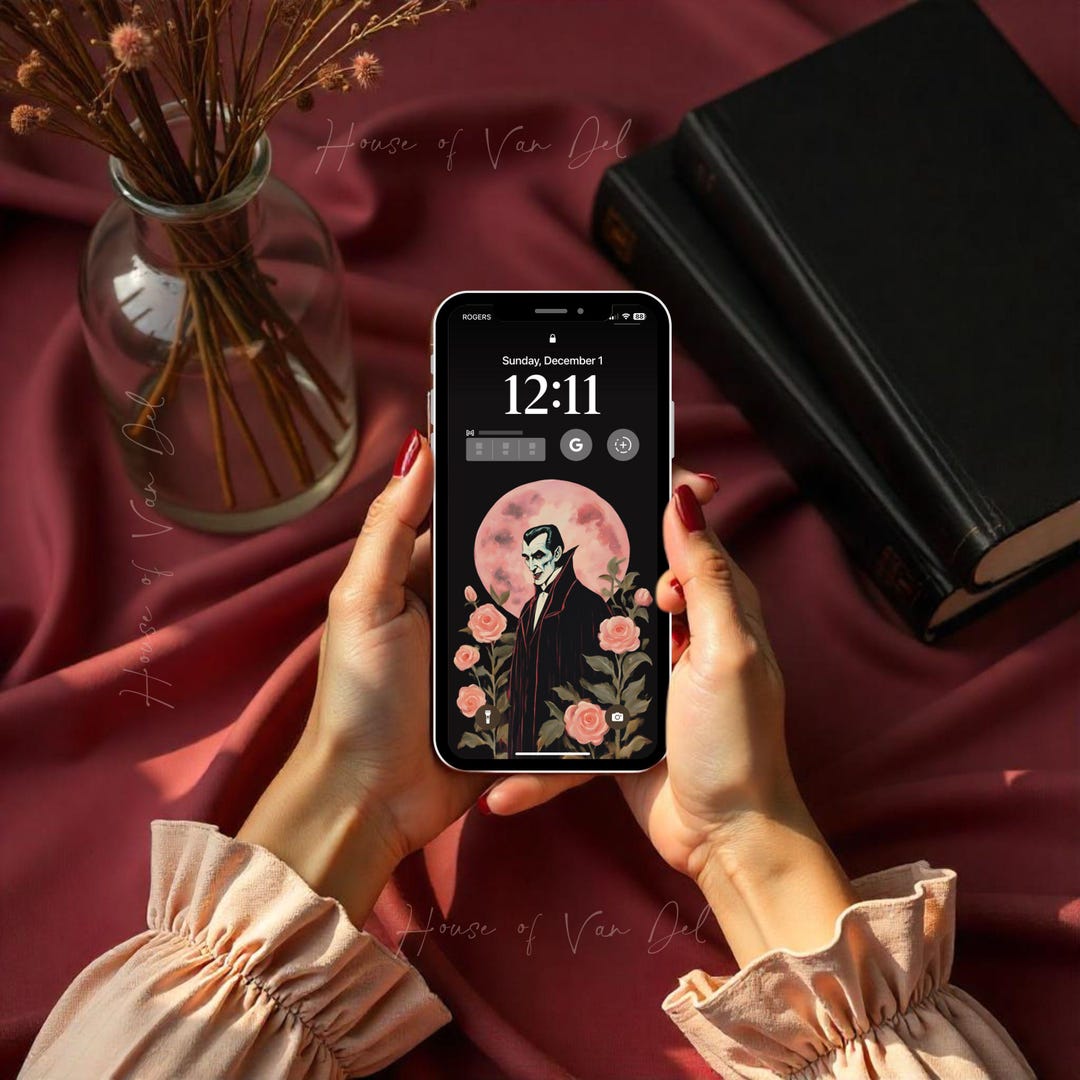 Dracula Vampire Floral Pink Halloween Phone Wallpaper | Gothic ...