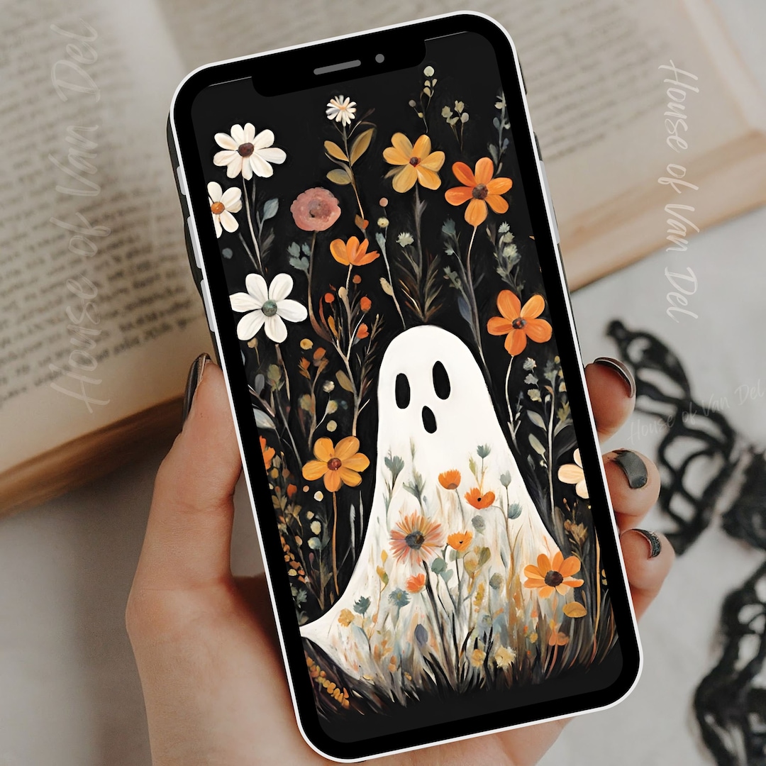 Aesthetic Autumn Floral Ghost Halloween Phone Wallpaper Home Lock ...