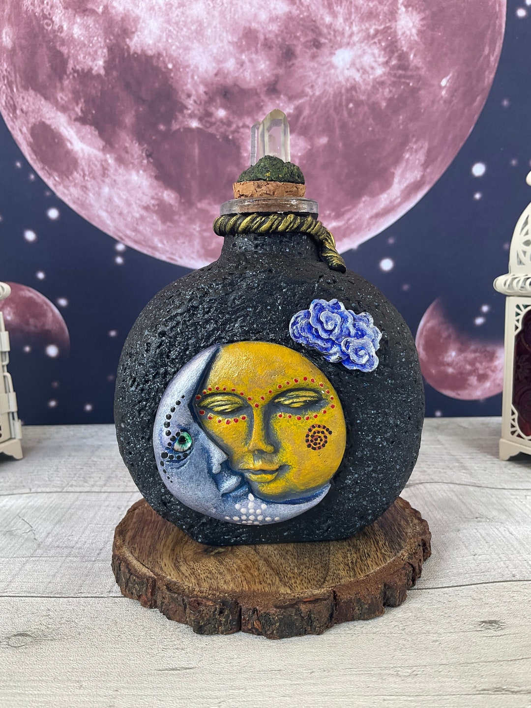 Eclipse Clay Potion Jar, White Quartz, Witchcraft Altar Decor - Etsy ...