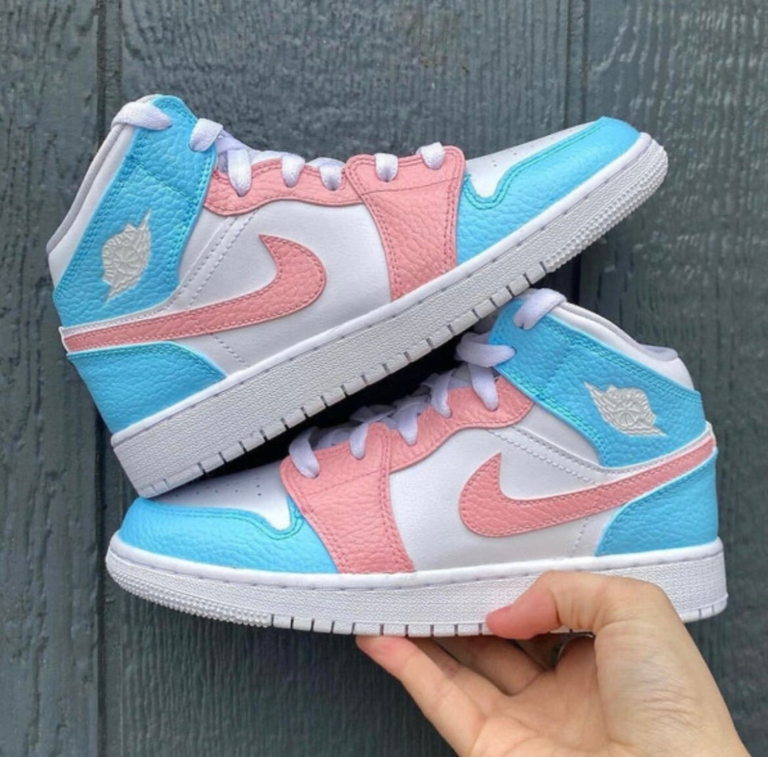 Bubblegum Pink Blue Customised Jordan 1 Customs Shoes - Etsy