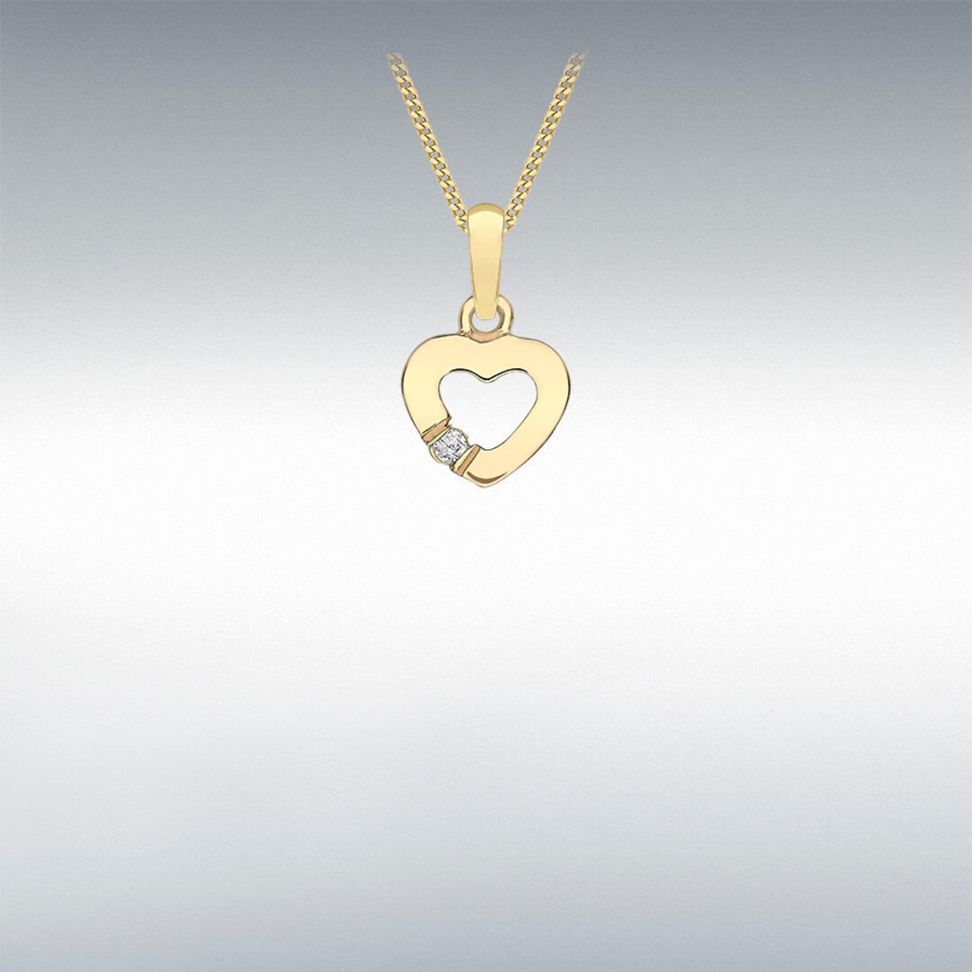 9ct Gold 'heart' Pendant Necklace Modern Cubic - Etsy