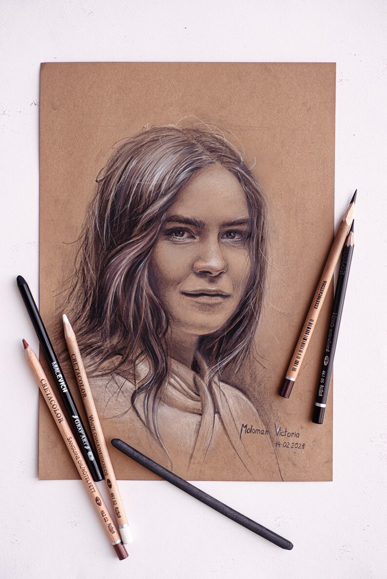 Charcoal Portrait Hand Drawn From Photo Custom Pencil Drawing ...