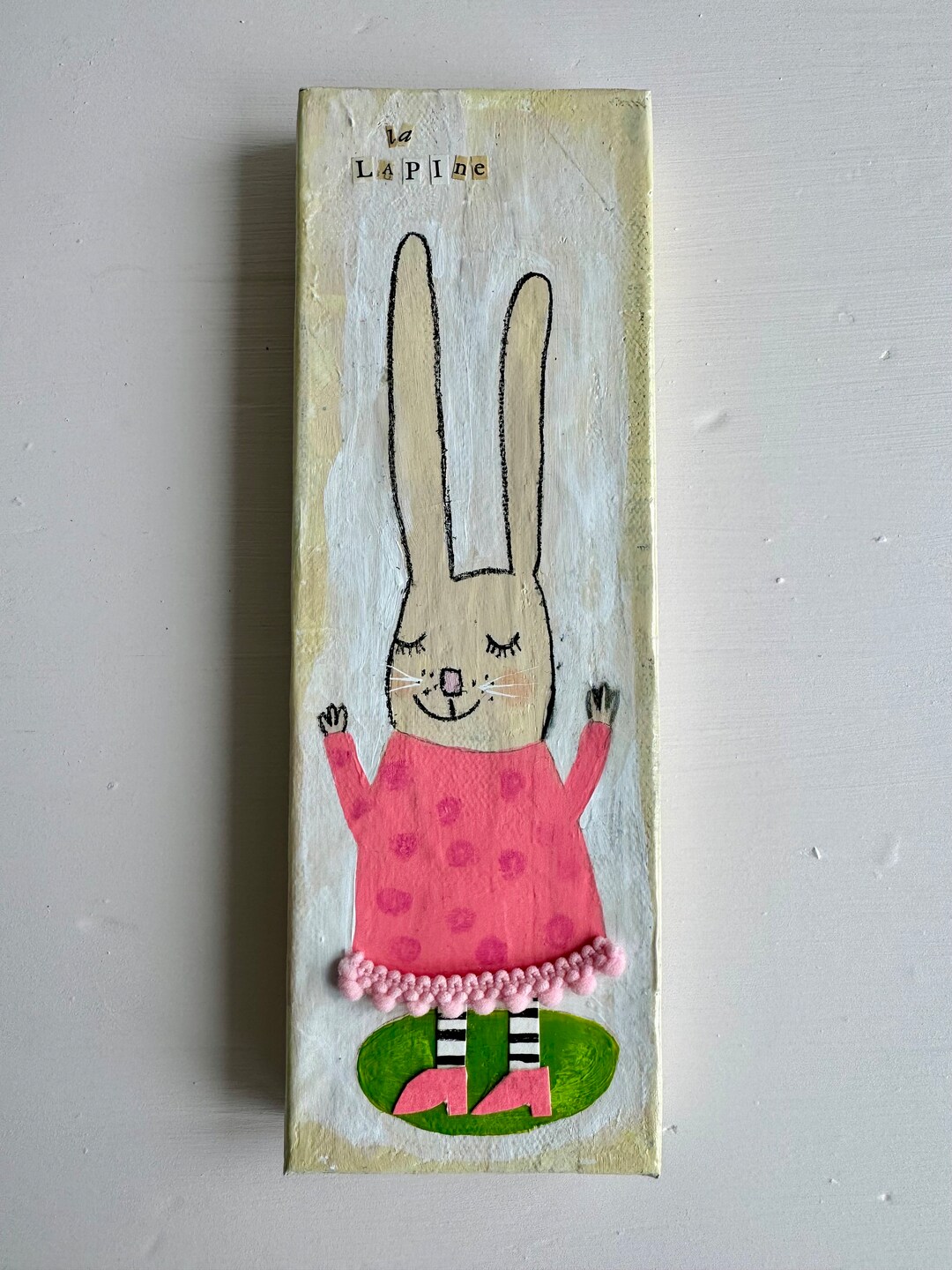Bunny Art, Mixed Media Rabbit, Whimsical Spring Decor, Colorful Bunny ...