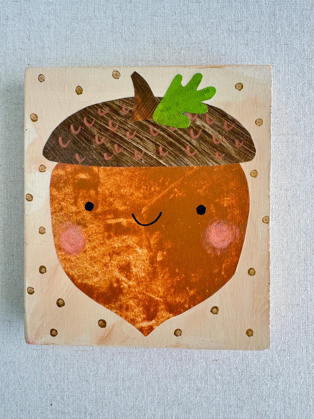 Kawaii Acorn Collage Art: Hand-painted on Reclaimed Wood - Etsy