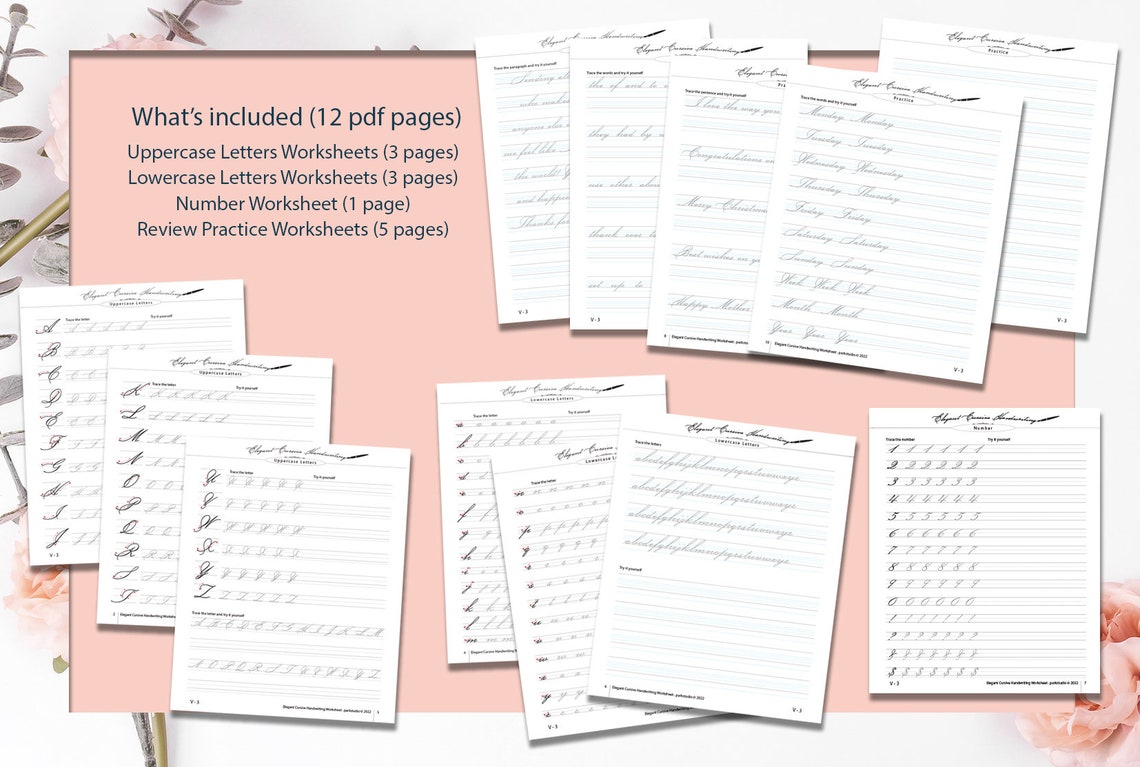 Elegant Cursive Practice Worksheets/printable Handwriting - Etsy