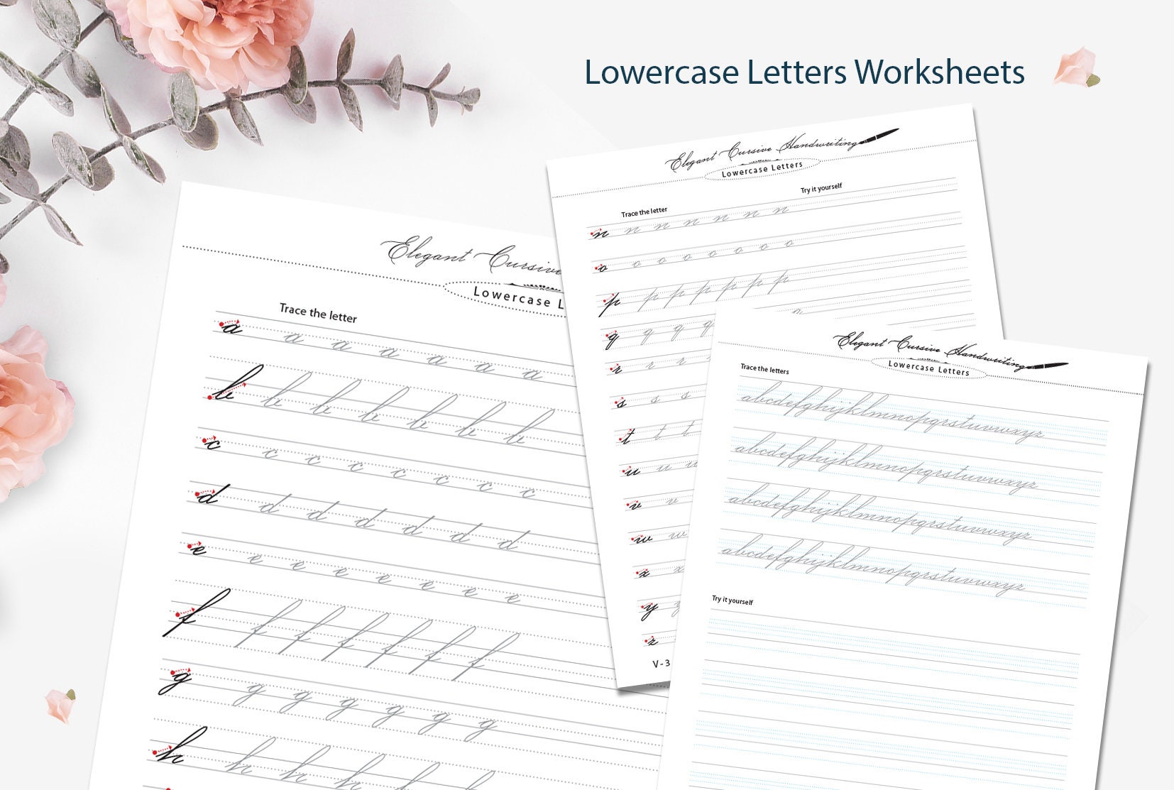 Elegant Cursive Practice Worksheets/printable Handwriting Workbook V3 ...