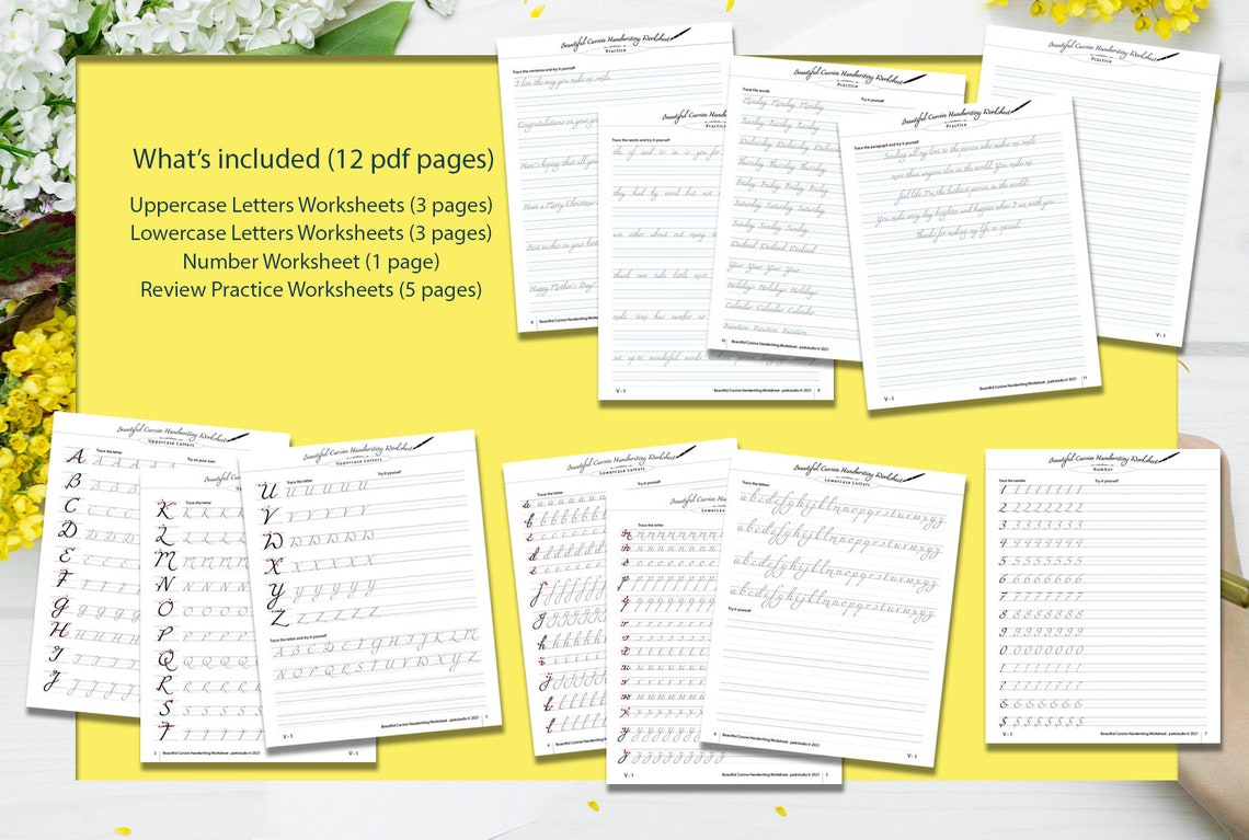 Beautiful Cursive Handwriting Practice Worksheets / Printable - Etsy