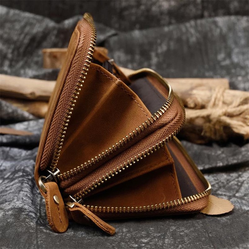 Double Zip Leather Wallet genuine Leather Wallet Women - Etsy