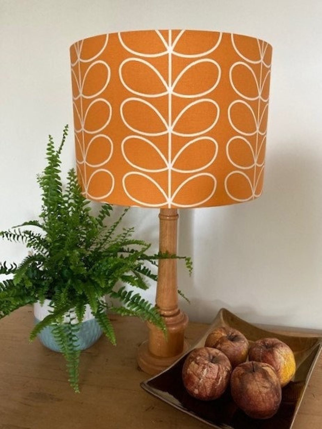 Linear Stem Papaya Orange Luxury Lampshade. Bespoke. Handmade Table or ...